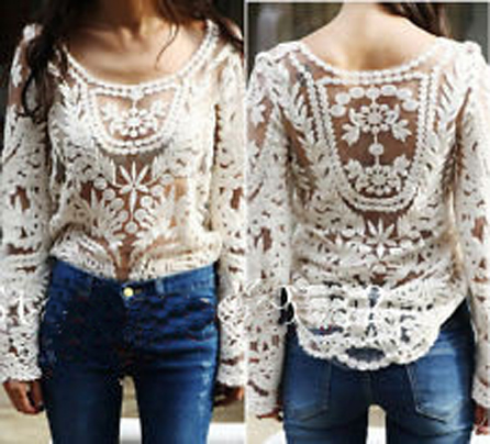 Embroidered Beige Lace Sheer Top on Luulla